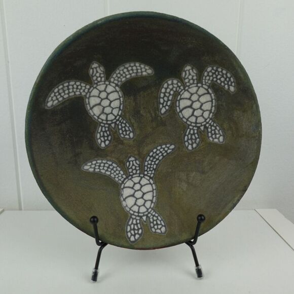 Ben Diller | Accents | Raku Pottery 775 Bowl Sea Turtles Signed Ben ...